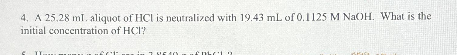 Solved A 25.28mL ﻿aliquot of HCl ﻿is neutralized with | Chegg.com