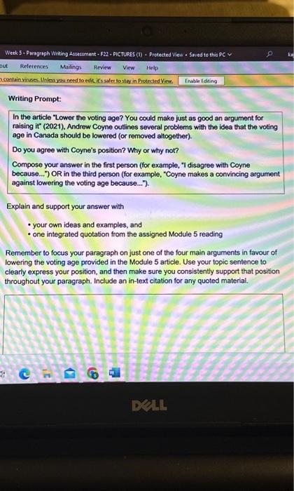 Week 5 - Paragraph Writing Assessment - F22- PICTURES | Chegg.com