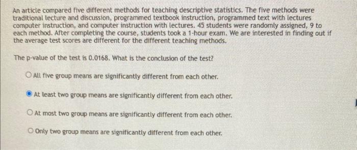 Solved An article compared five different methods for | Chegg.com