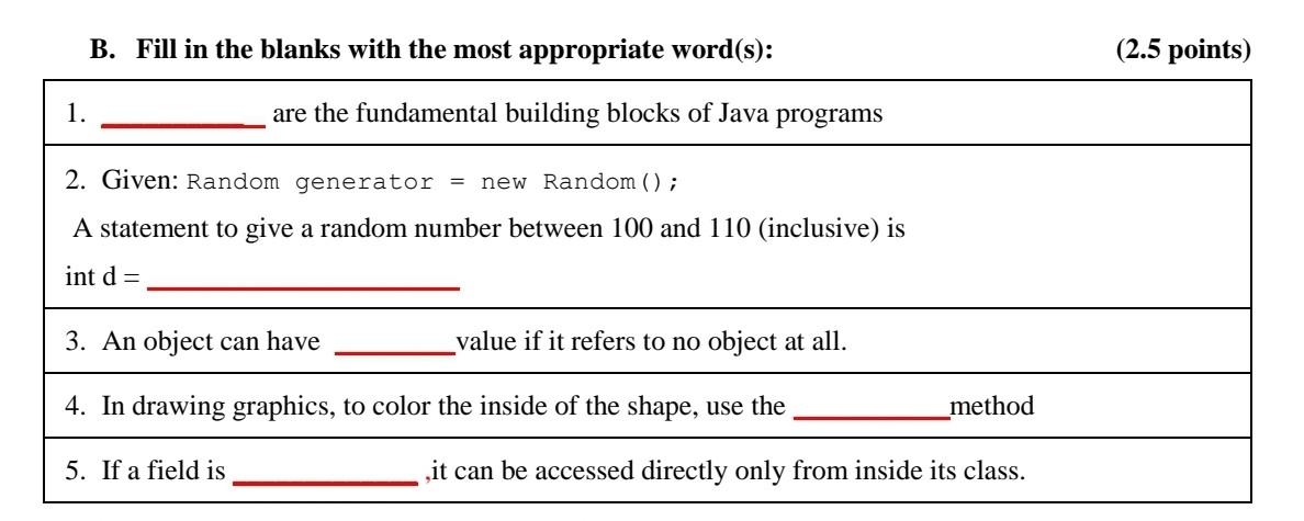 Solved B. Fill in the blanks with the most appropriate | Chegg.com