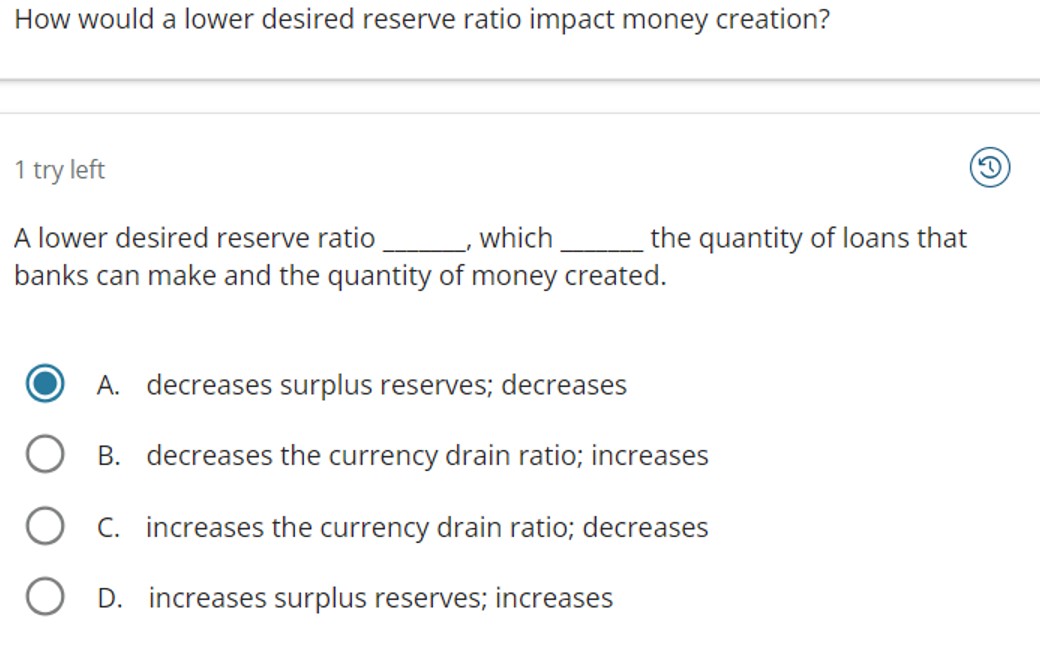 Solved How would a lower desired reserve ratio impact money | Chegg.com