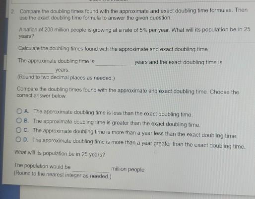 Solved 2 Compare the doubling times found with the | Chegg.com