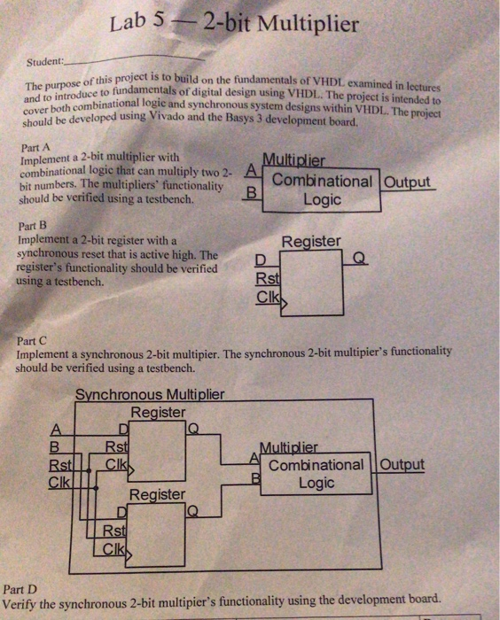 Lab 5 — 2-bit Multiplier Student: The purpose of this | Chegg.com