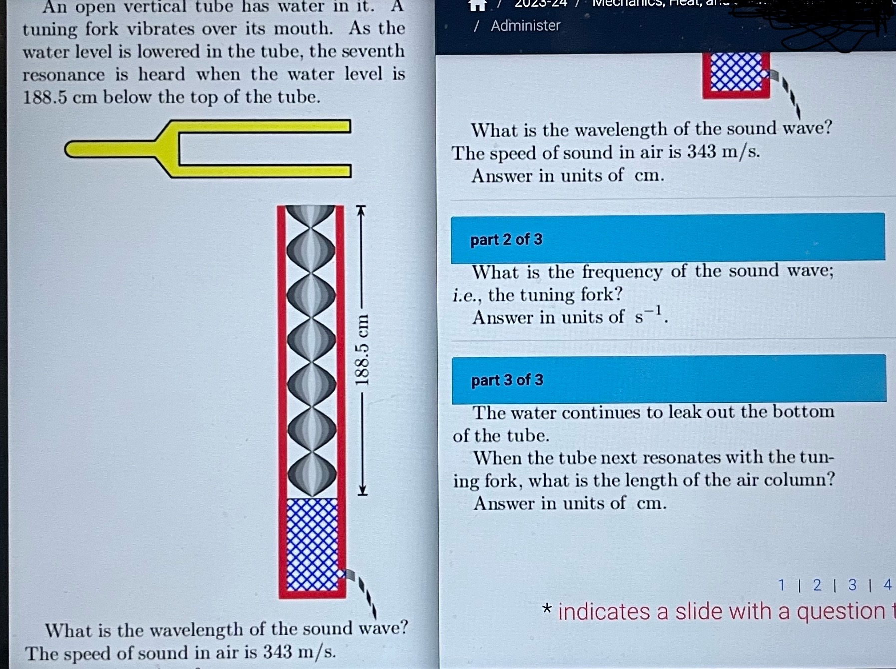 Solved An open vertical tube has water in it. ﻿A tuning fork | Chegg.com