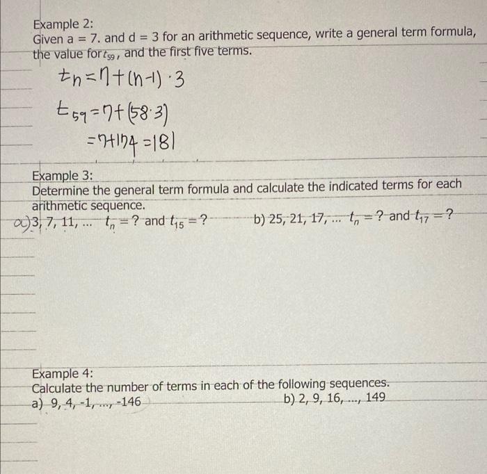 Solved Example 2: Given a = 7. and d = 3 for an arithmetic | Chegg.com