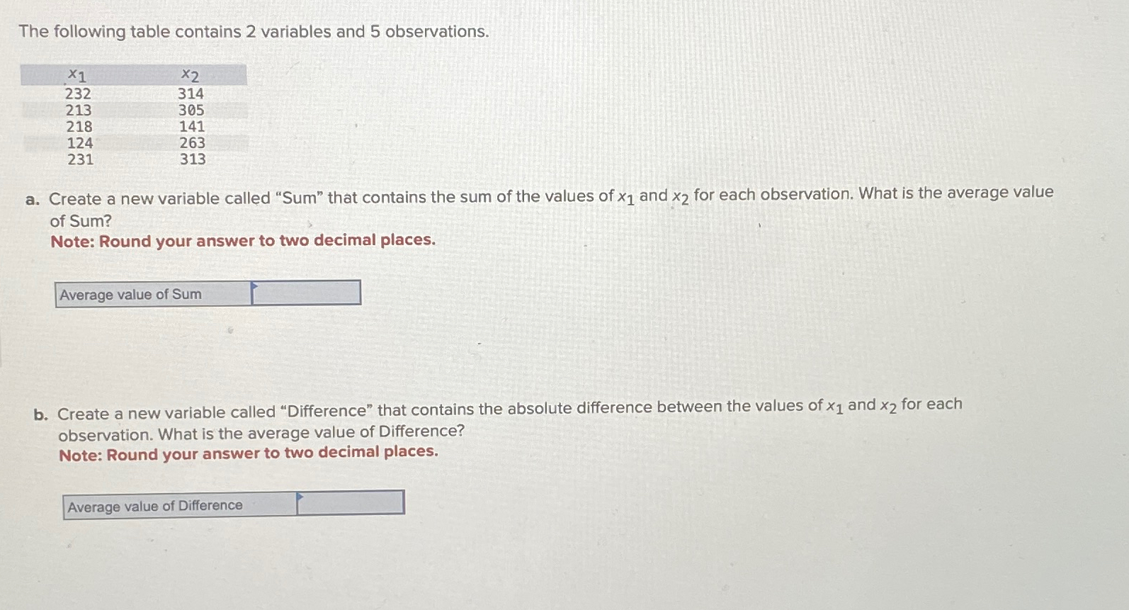 Solved The following table contains 2 ﻿variables and 5 | Chegg.com