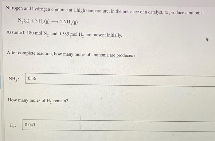 Solved Nitrogen and hydrogen combine at a high temperature, | Chegg.com