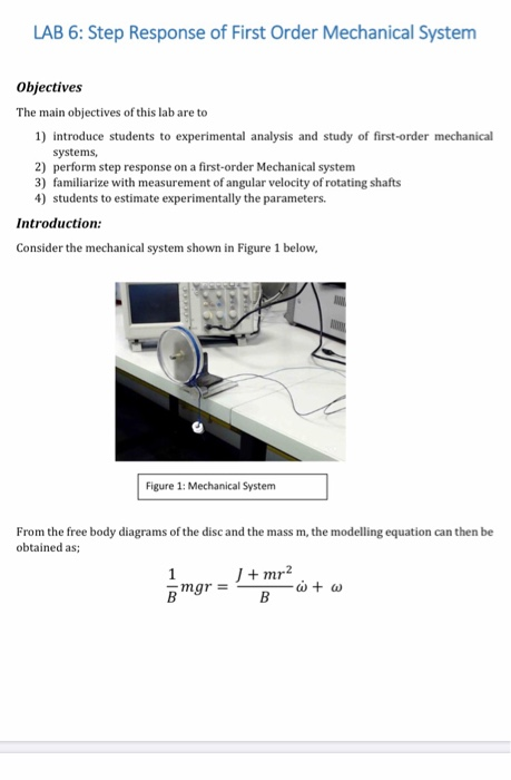 LAB 6: Step Response of First Order Mechanical System | Chegg.com