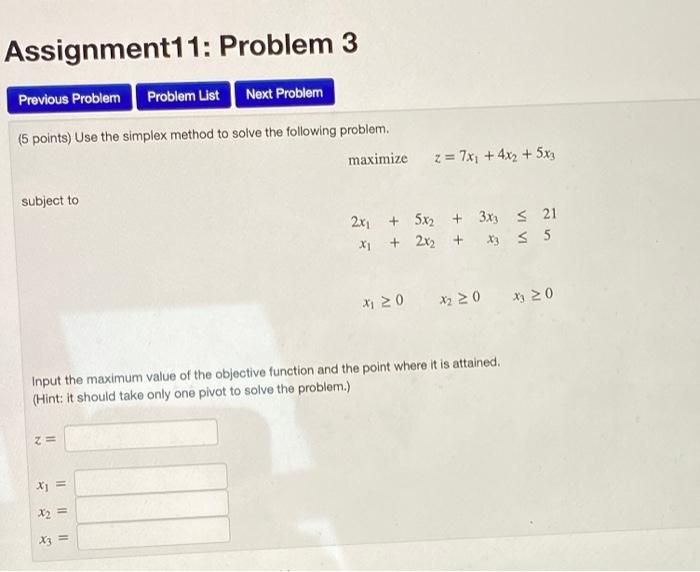 Solved Assignment11 Problem 3 Previous Problem Problem List 