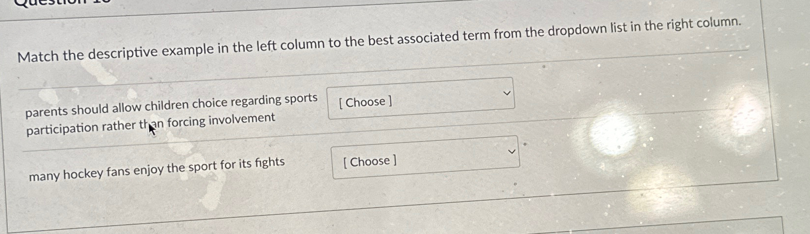 Solved Match the descriptive example in the left column to | Chegg.com