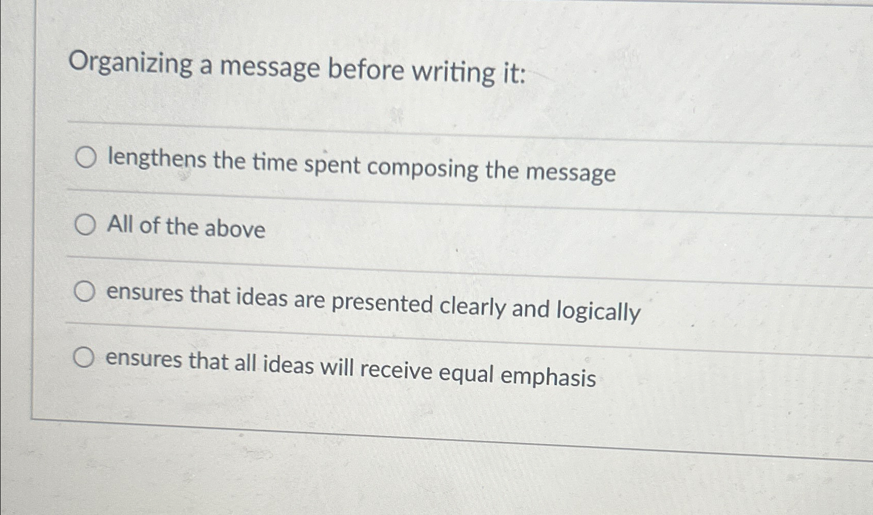 Solved Organizing a message before writing it:lengthens the | Chegg.com