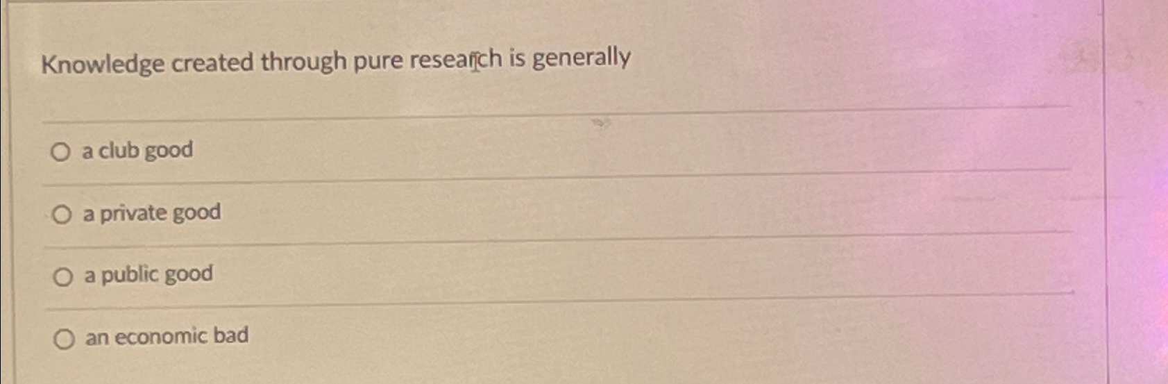 Solved Knowledge created through pure researich is | Chegg.com