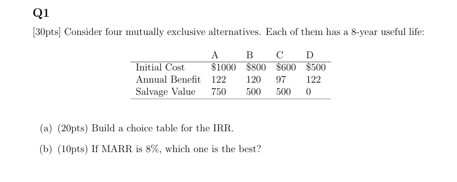 Solved Q1 [30pts] ﻿Consider four mutually exclusive | Chegg.com