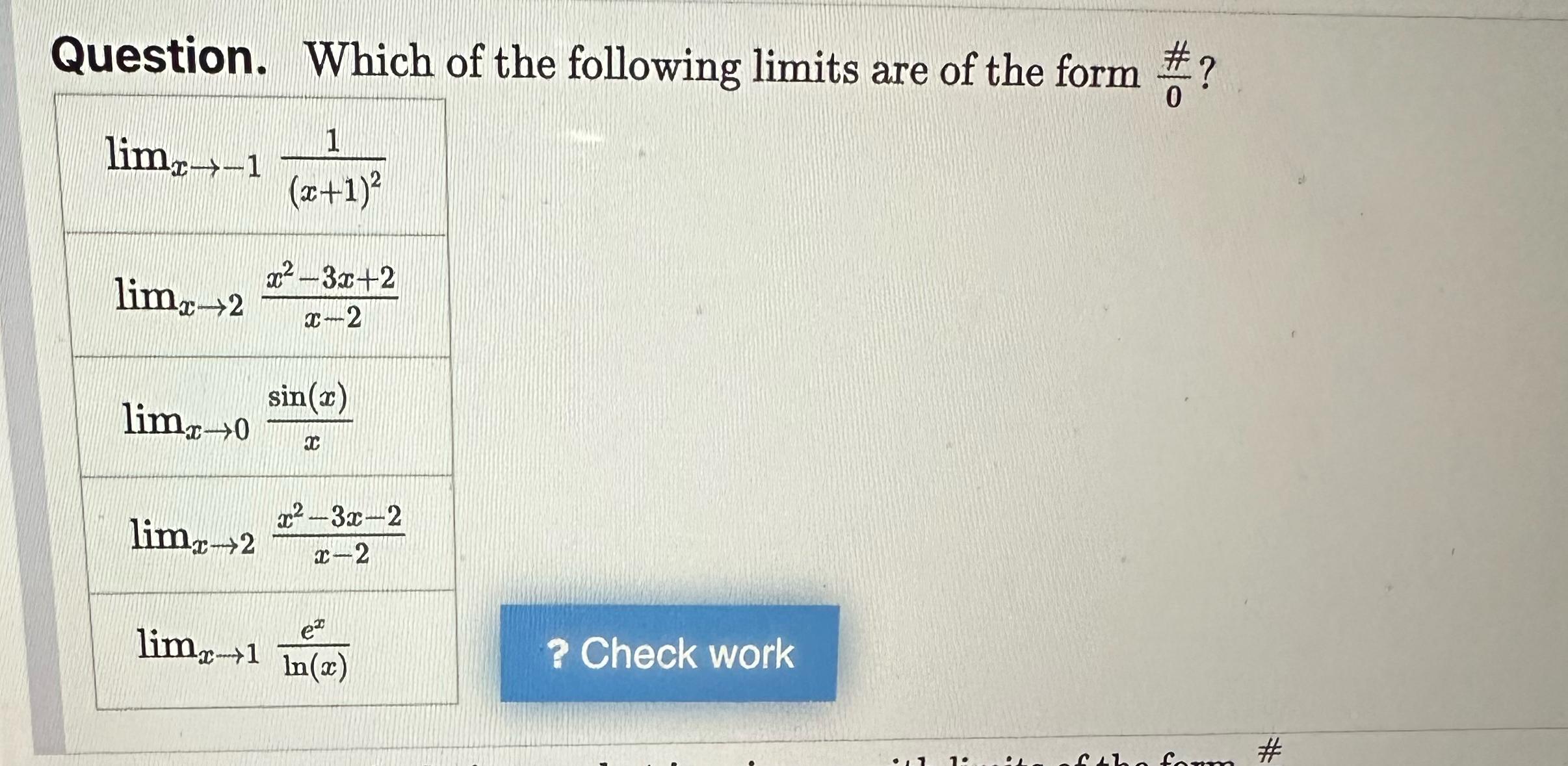 Solved Question. Which of the following limits are of the | Chegg.com