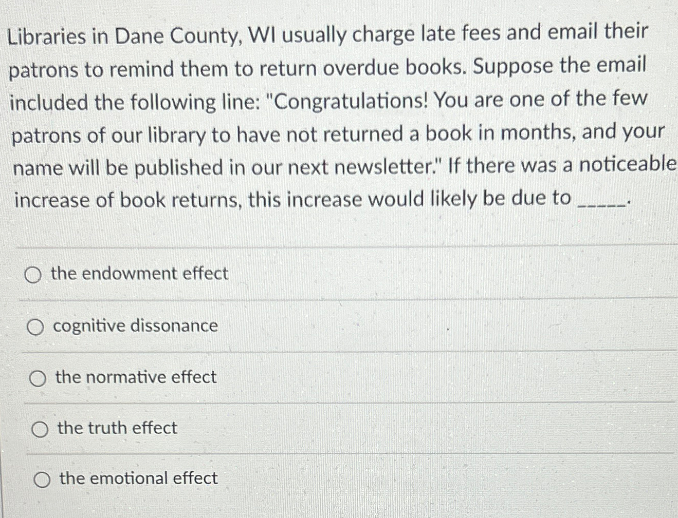 Solved Libraries in Dane County, WI usually charge late fees | Chegg.com