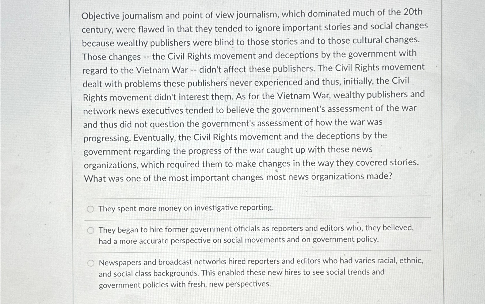 Solved Objective journalism and point of view journalism, | Chegg.com