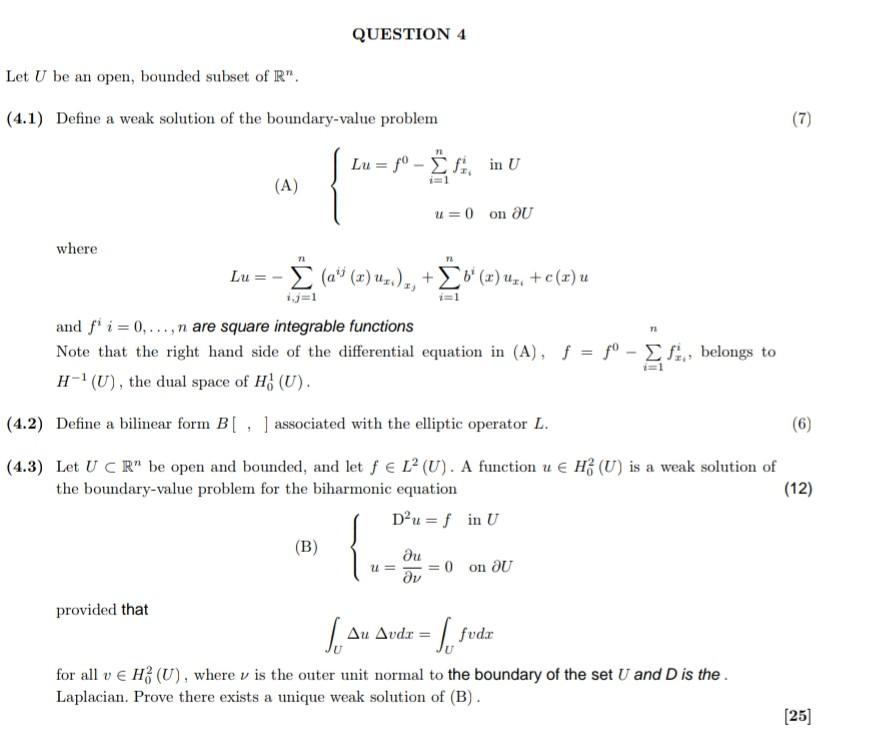 Solved Let U be an open, bounded subset of Rn. (4.1) Define | Chegg.com
