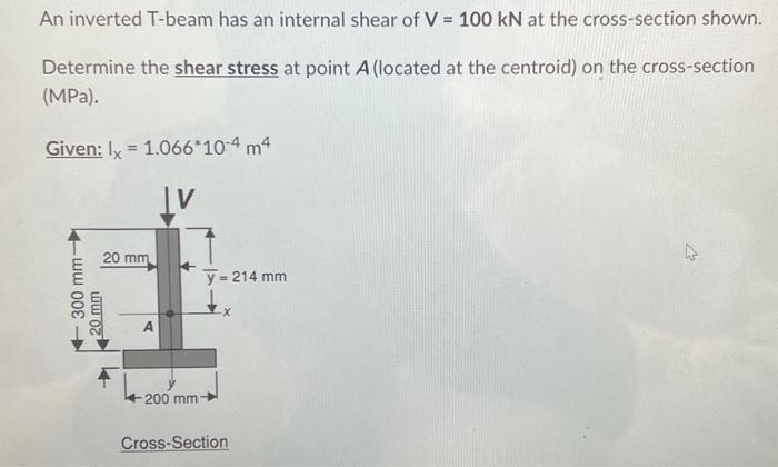 Solved An inverted T-beam has an internal shear of V=100kN | Chegg.com