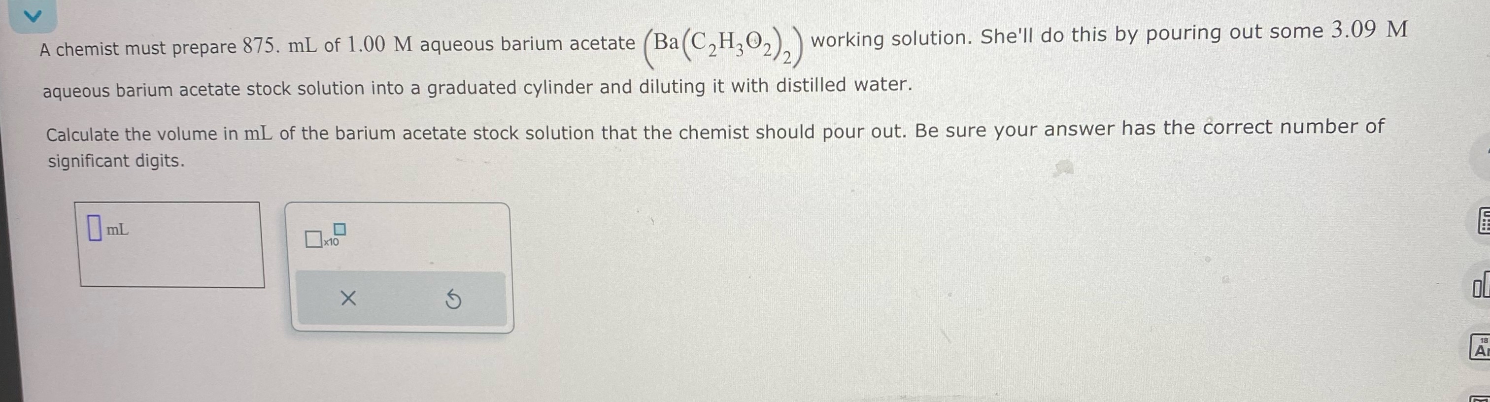 A chemist must prepare 875.mL ﻿of 1.00M ﻿aqueous | Chegg.com