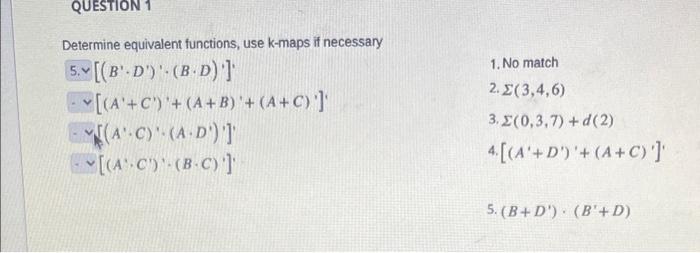 Solved Determine equivalent functions, use k-maps if | Chegg.com