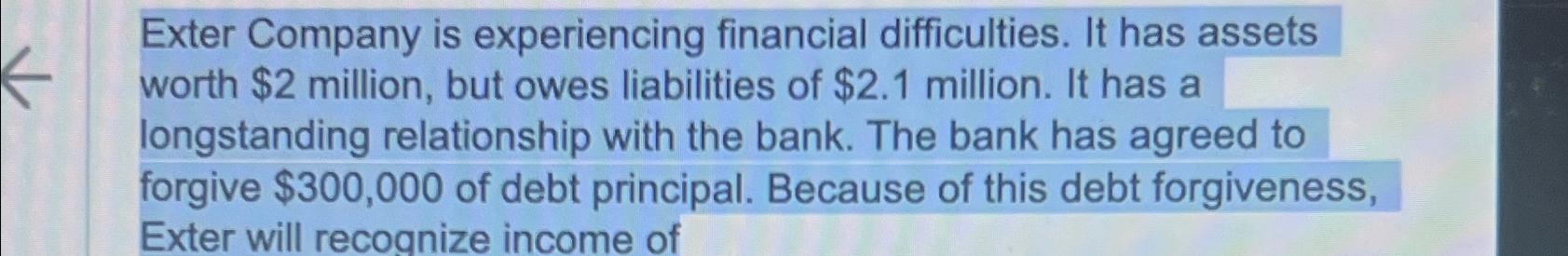 Solved Exter Company is experiencing financial difficulties. | Chegg.com