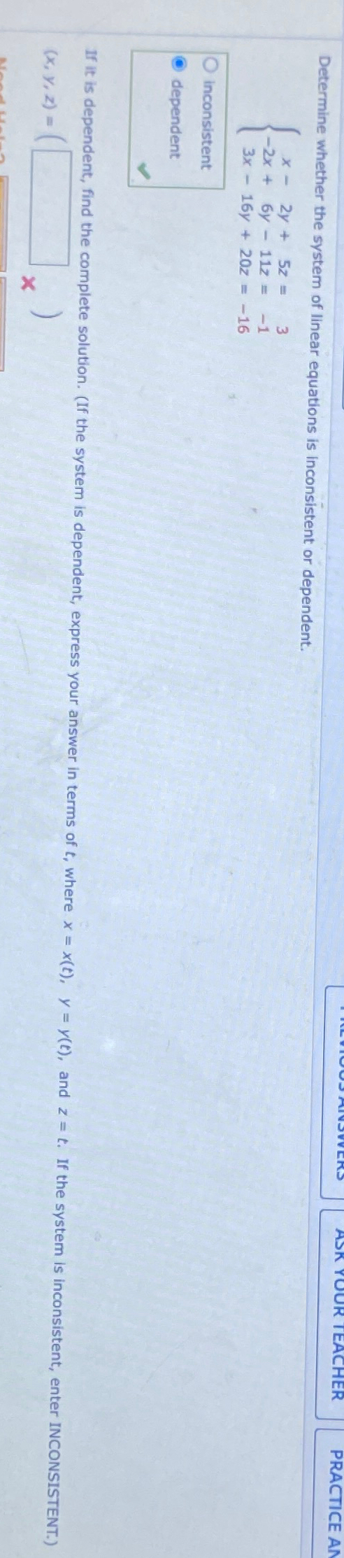 Solved Determine whether the system of linear equations is | Chegg.com