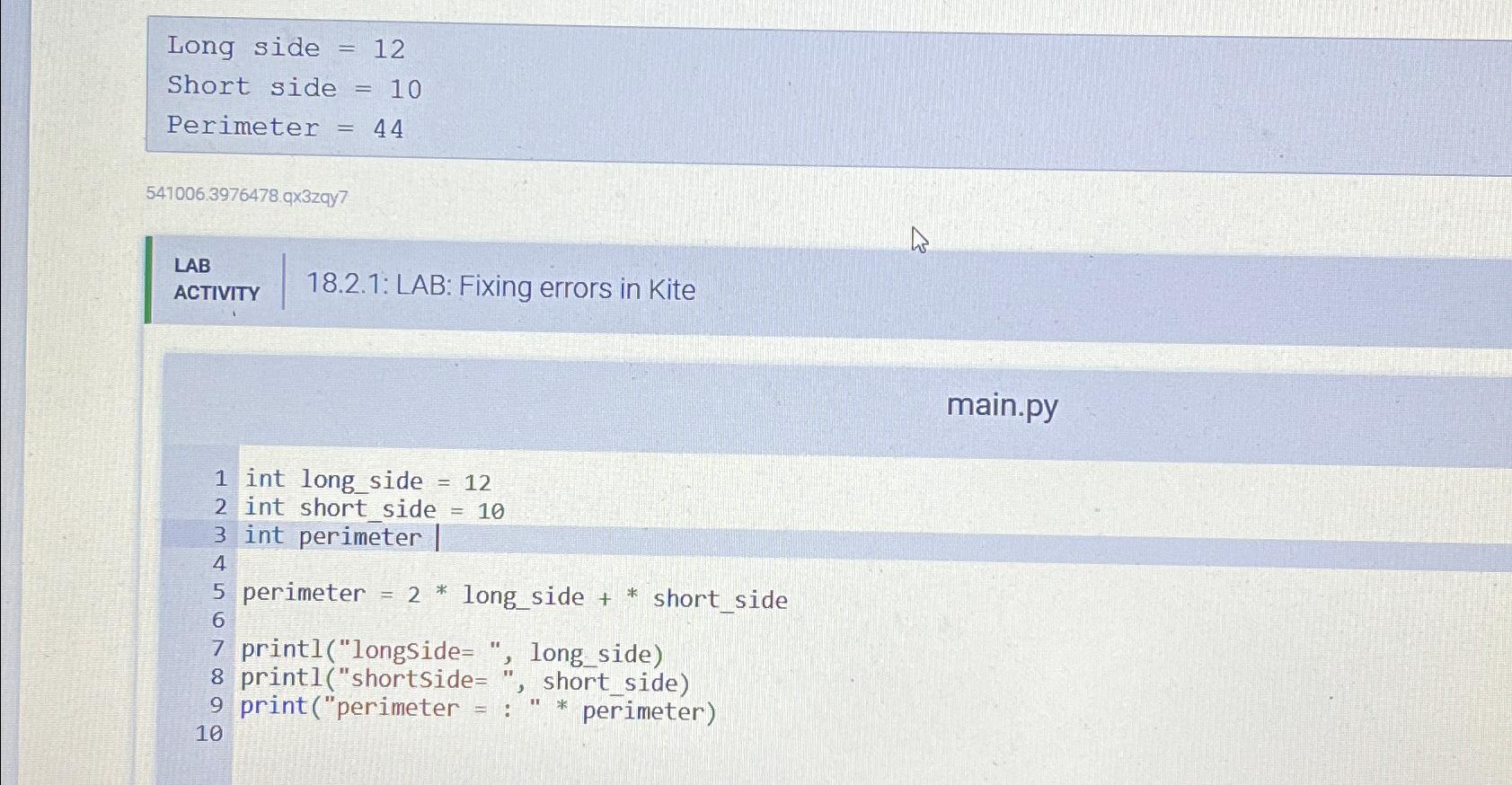 Solved Long side =12Short side =10Perimeter | Chegg.com
