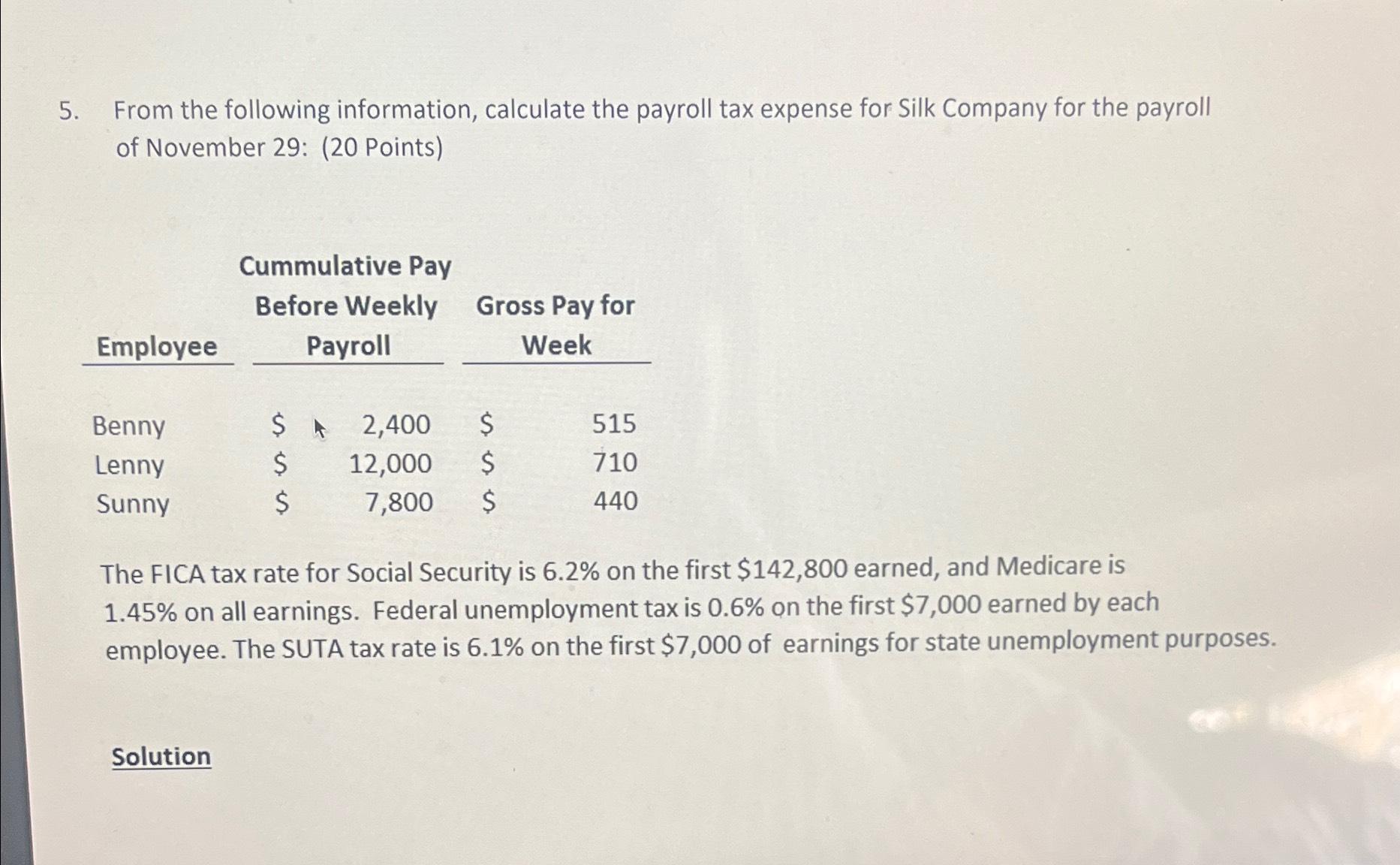 Solved From the following information, calculate the payroll | Chegg.com