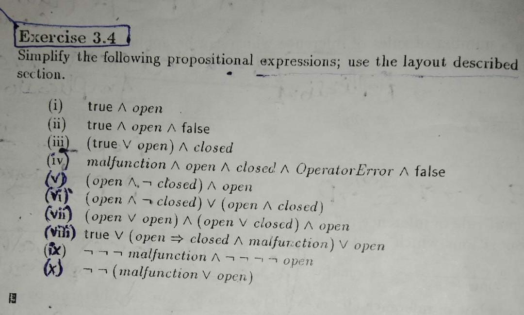 Solved Exercise 3.4 Simplify the following propositional | Chegg.com