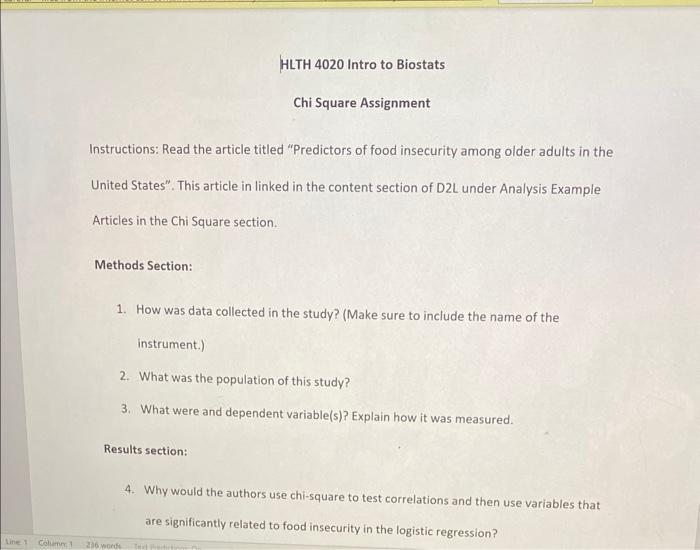 HLTH 4020 Intro to Biostats Chi Square Assignment | Chegg.com