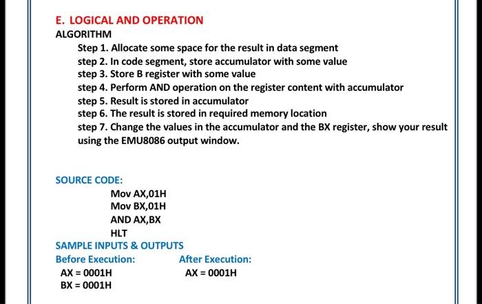 Solved E Logical And Operation Algorithm Step 1 Allocate