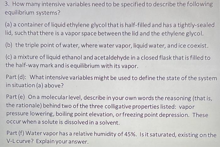 3. How many intensive variables need to be specified | Chegg.com
