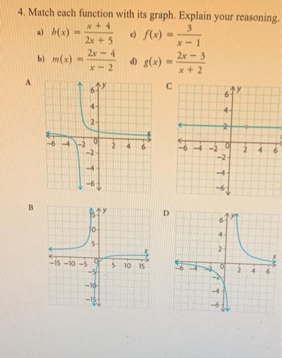 Solved 4. Match each function with its graph. Explain your | Chegg.com