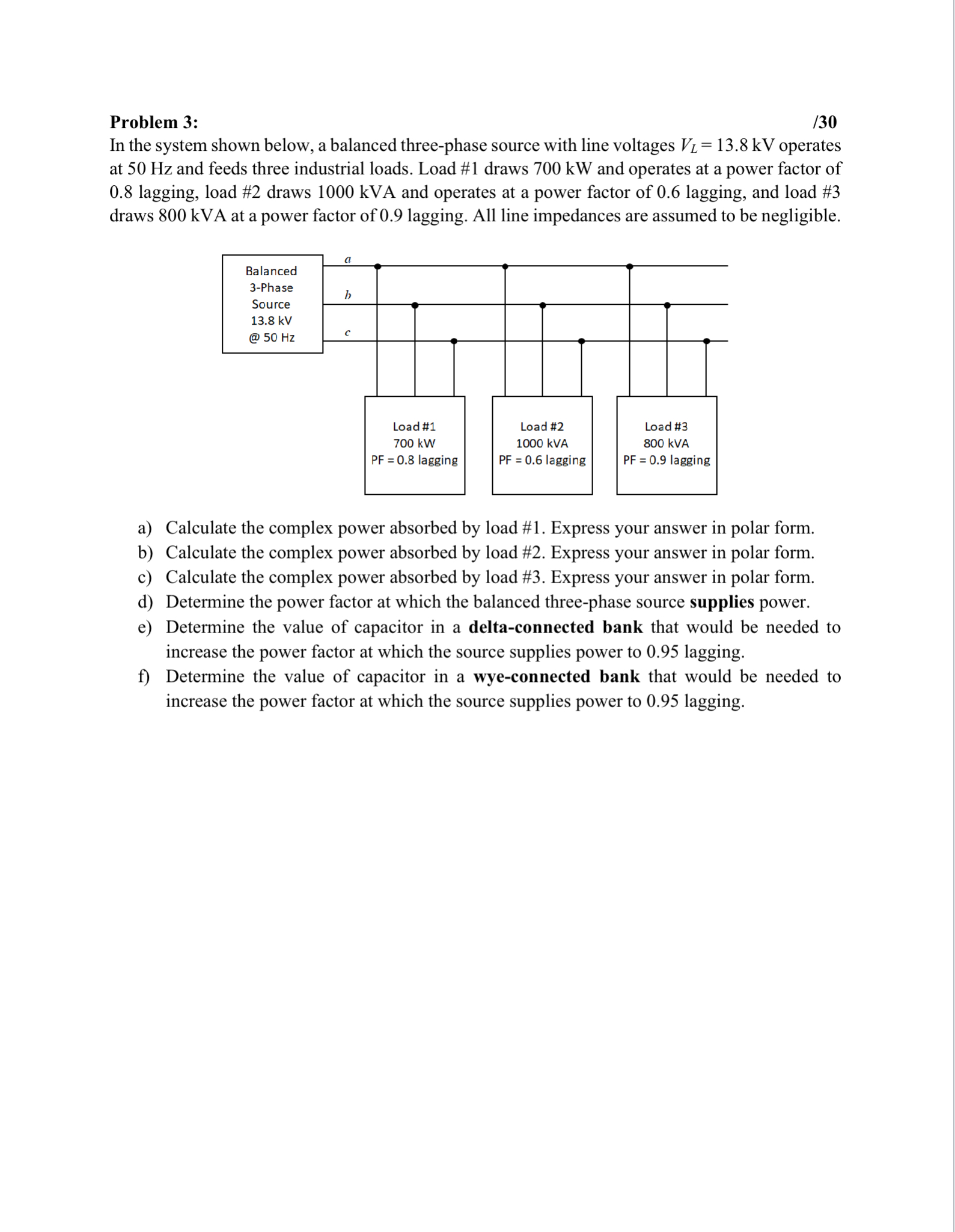 Solved Problem 3: /30 ﻿In the system shown below, a balanced | Chegg.com