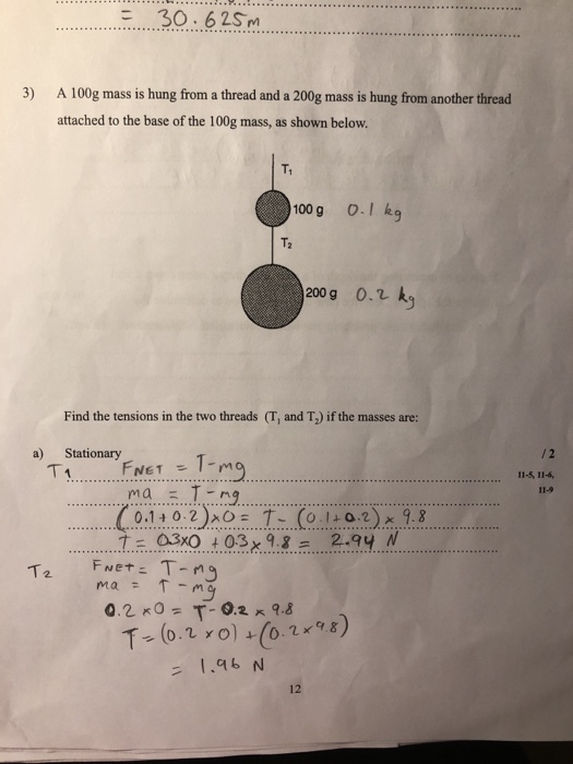 Solved こ 30.625m 3) A 100g mass is hung from a thread and a | Chegg.com