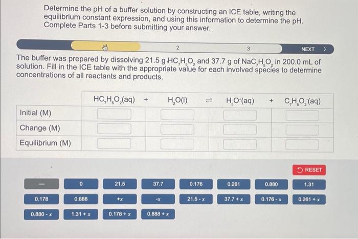 Solved Determine the pH of a buffer solution by constructing | Chegg.com