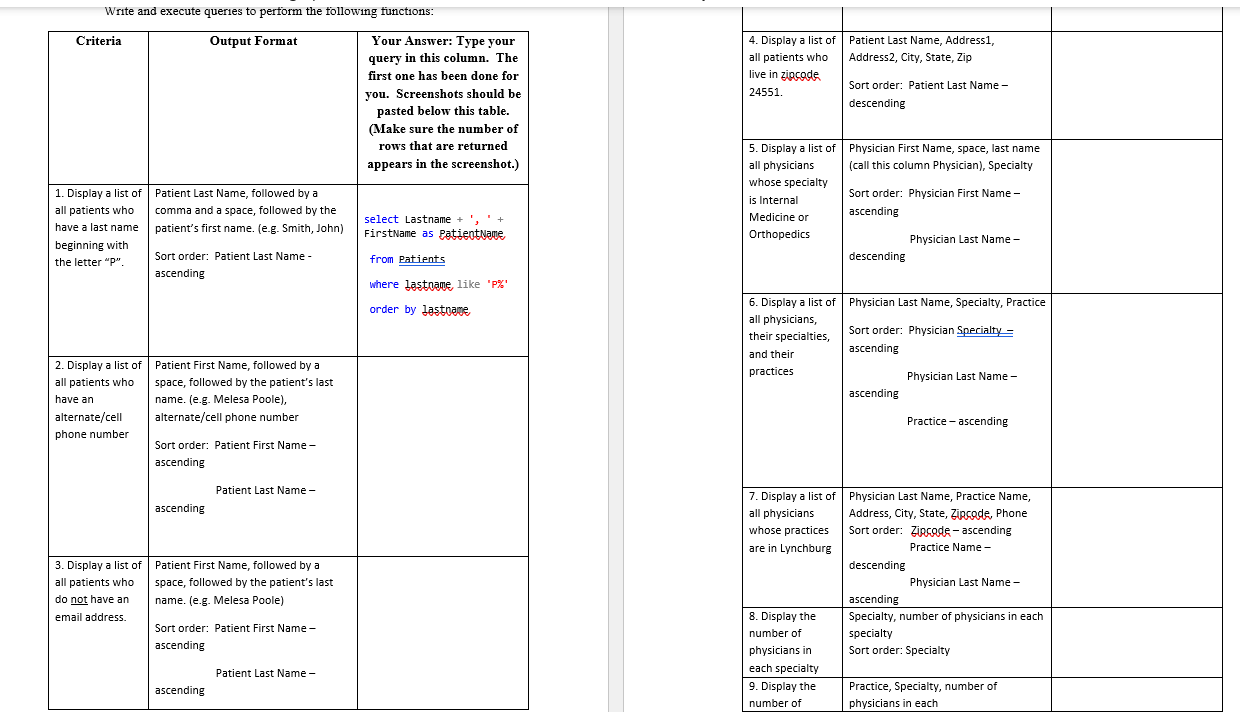 Write and execute queries to perform the following | Chegg.com