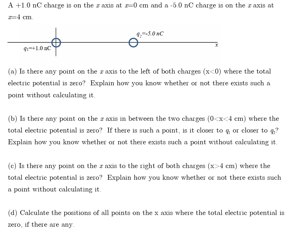 A +1.0nC ﻿charge is on the x ﻿axis at x=0cm ﻿and a | Chegg.com