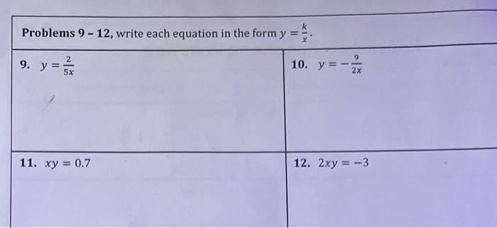 Solved Problems 9−12, write each equation in the form y=xk. | Chegg.com