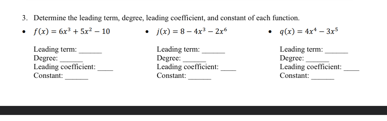Solved Determine the leading term, degree, leading | Chegg.com