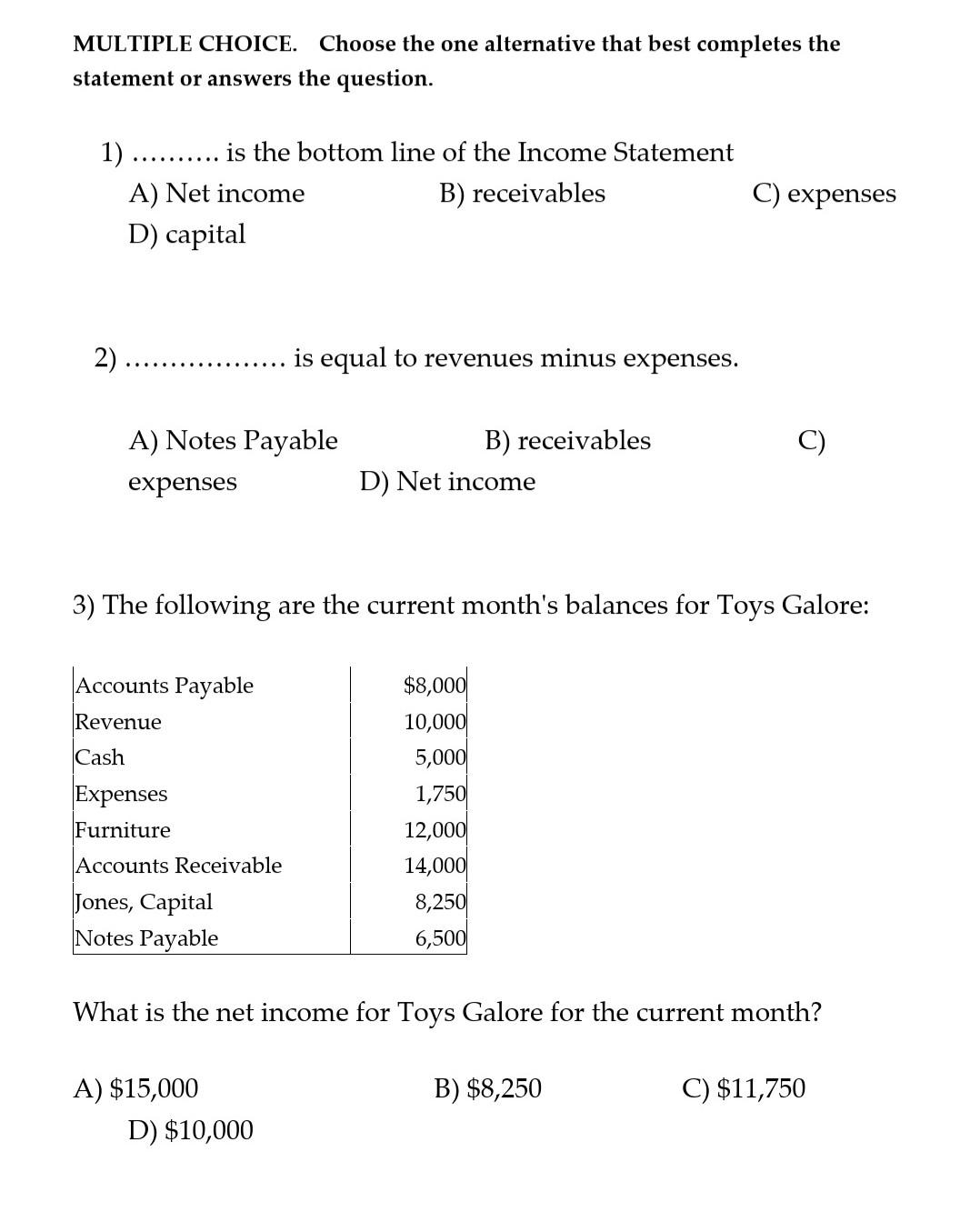 Solved 1) is the bottom line of the Income Statement A) Net | Chegg.com
