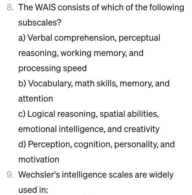 Solved The WAIS consists of which of the following | Chegg.com