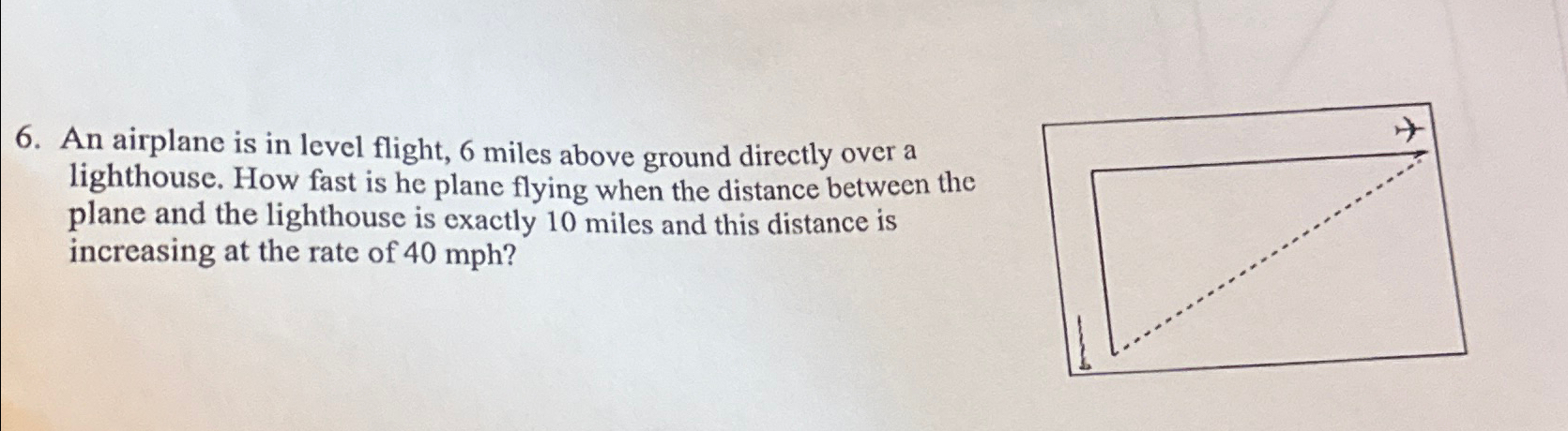 Solved An airplane is in level flight, 6 ﻿miles above ground | Chegg.com