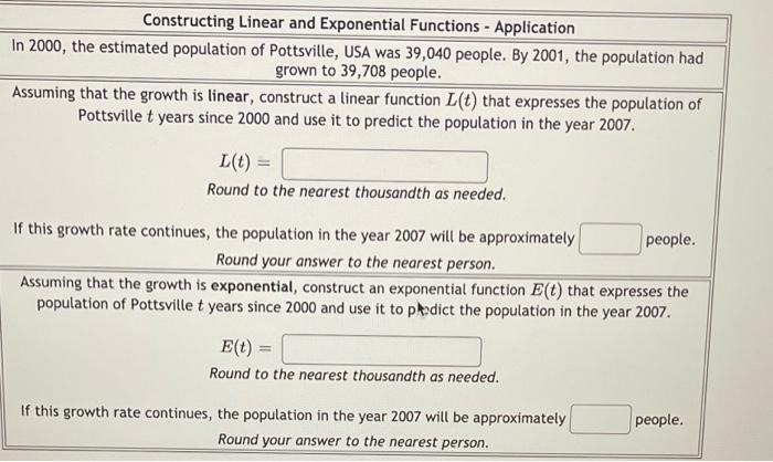 Solved Constructing Linear and Exponential Functions - | Chegg.com