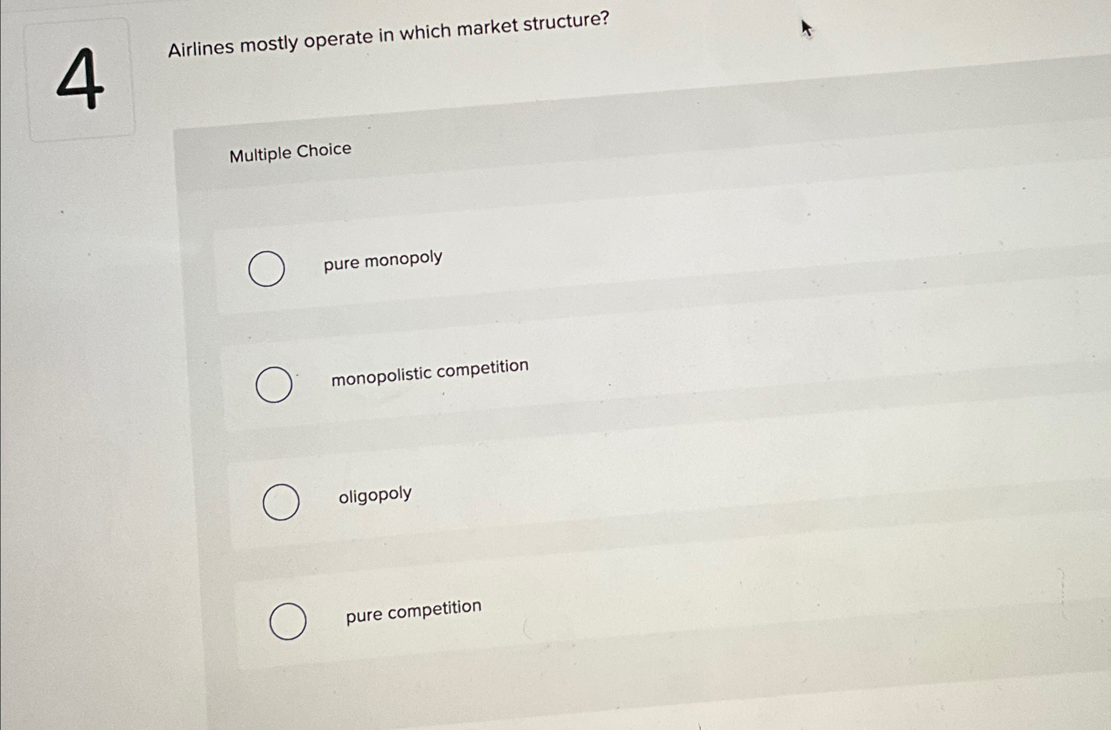 Solved 4Airlines mostly operate in which market | Chegg.com