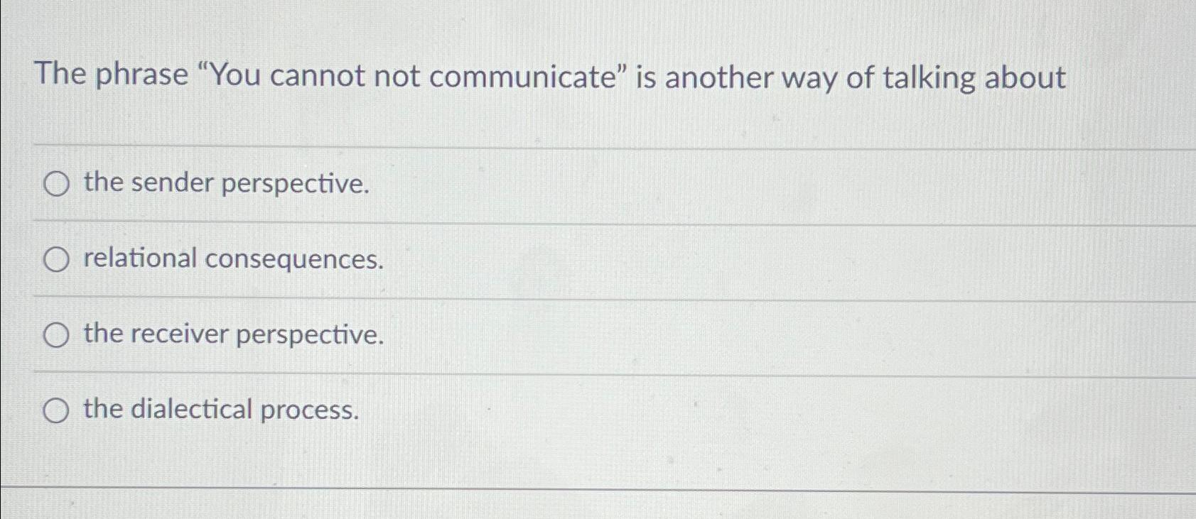 Solved The phrase "You cannot not communicate" is another | Chegg.com
