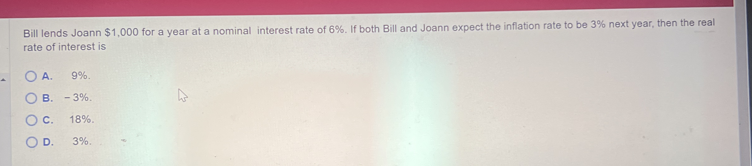 Solved Bill lends Joann $1,000 ﻿for a year at a nominal | Chegg.com