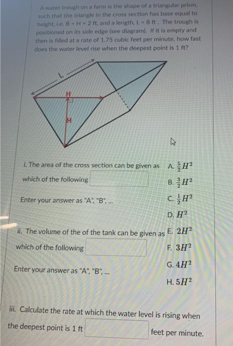Solved A water trough on a farm is the shape of a triangular | Chegg.com