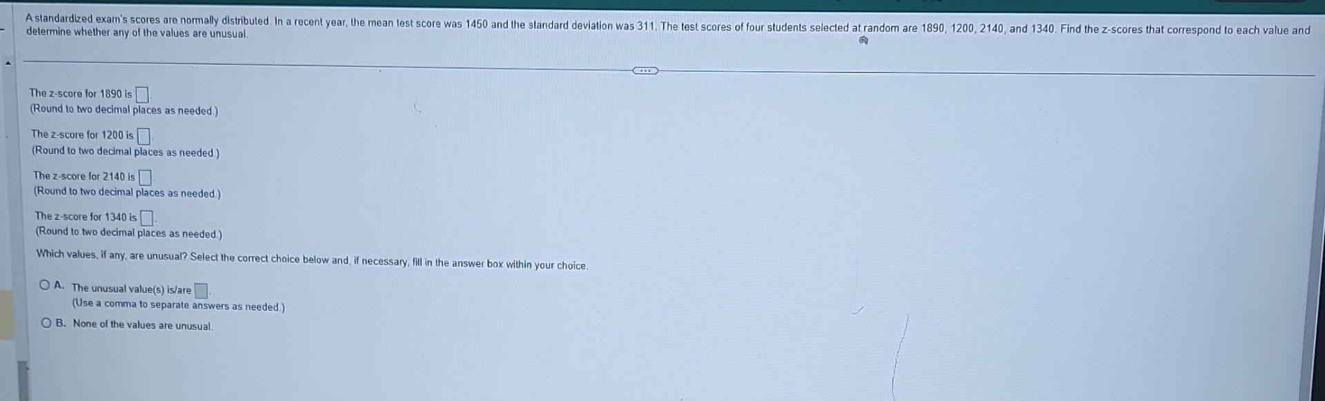 Solved determine whether any of the values are unusual. The | Chegg.com
