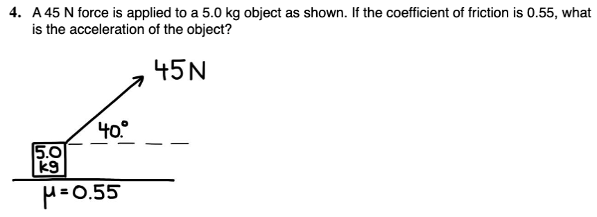 Solved 4. ﻿A 45 ﻿N force is applied to a 5.0 ﻿kg object as | Chegg.com